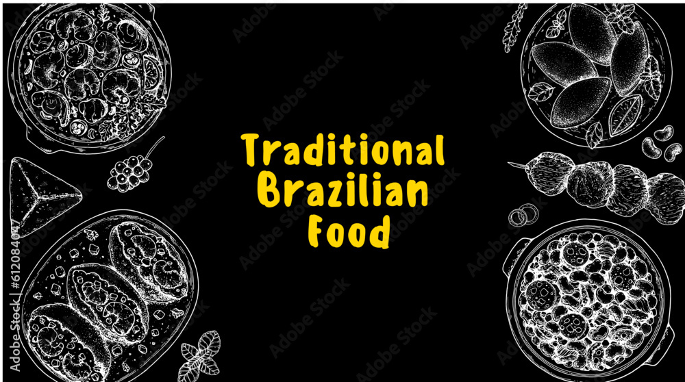 Brazilian food top view vector illustration. Food menu design template ...