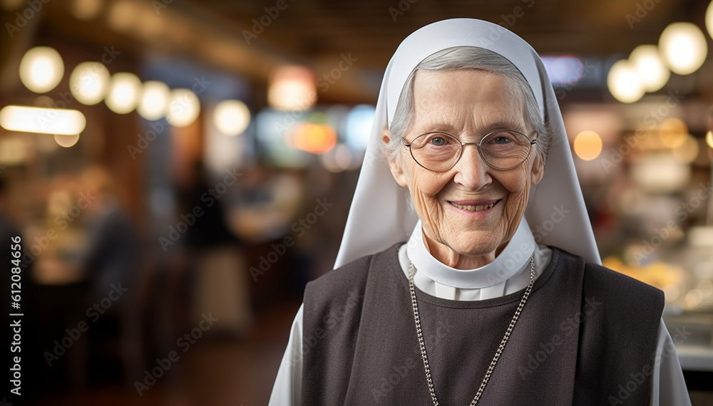 Poster, Foto smile elderly nun in traditional clothes, Happy senior nun ...
