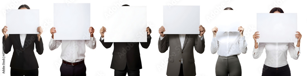 Businessman businesswoman in suit corporate holding empty blank white ...