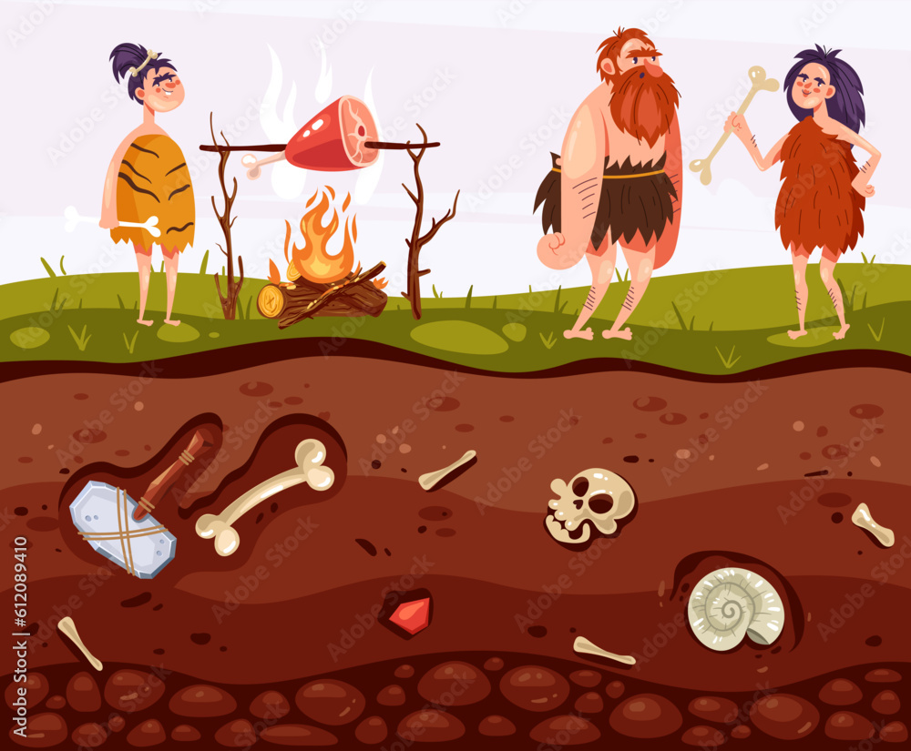 Cave man people village prehistoric primitive tribe village concept ...