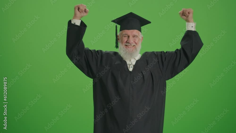 Green Screen. A Portrait of an Old Graduate Man, Celebrating His ...