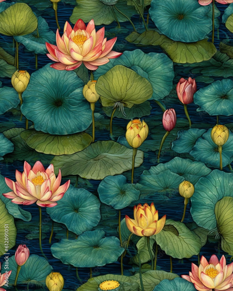 Wallpaper tileable pattern of of blooming lotus pond created with ...