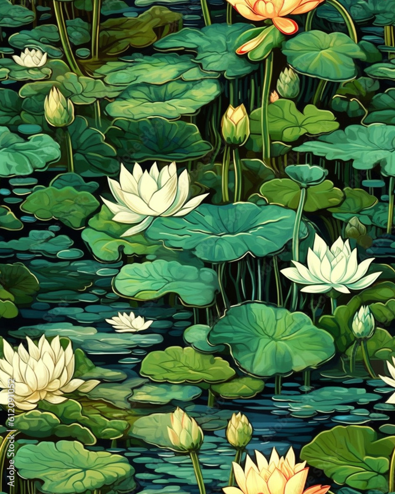 Wallpaper tileable pattern of of blooming lotus pond created with ...