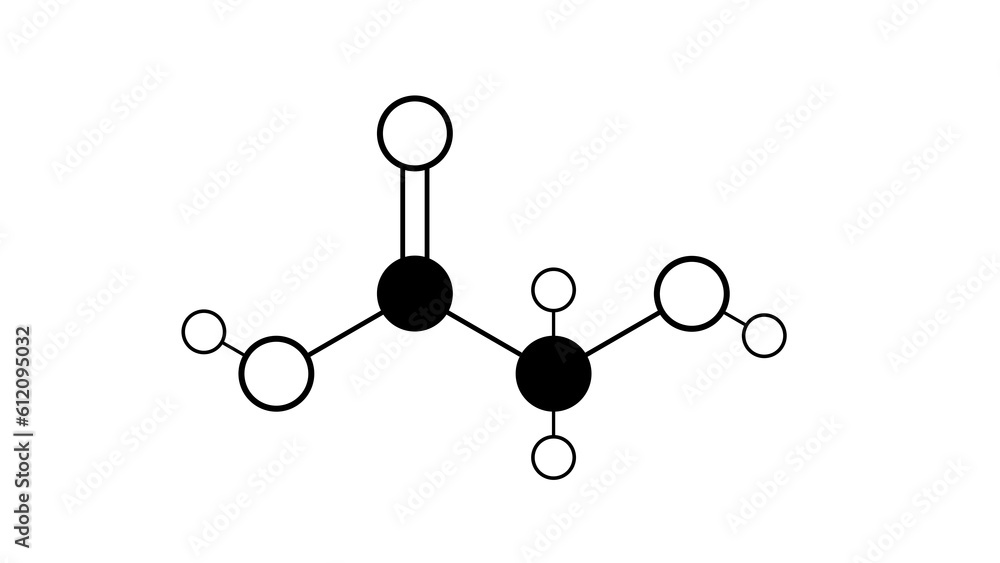 glycolic acid molecule, structural chemical formula, ball-and-stick ...