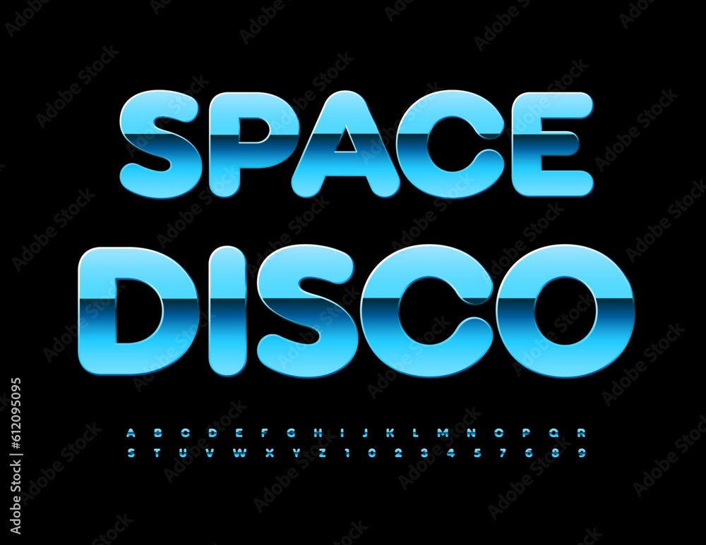 Vector advertising banner Space Disco. Blue Metallic Font. Artistic ...