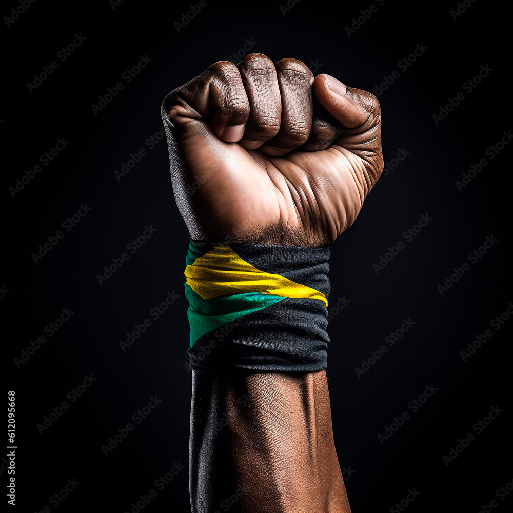 Photograph showcases a raised black fist in solidarity, accompanied by ...