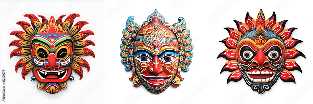 Mask design in traditional balinese motifs, indian mask, colorful ...
