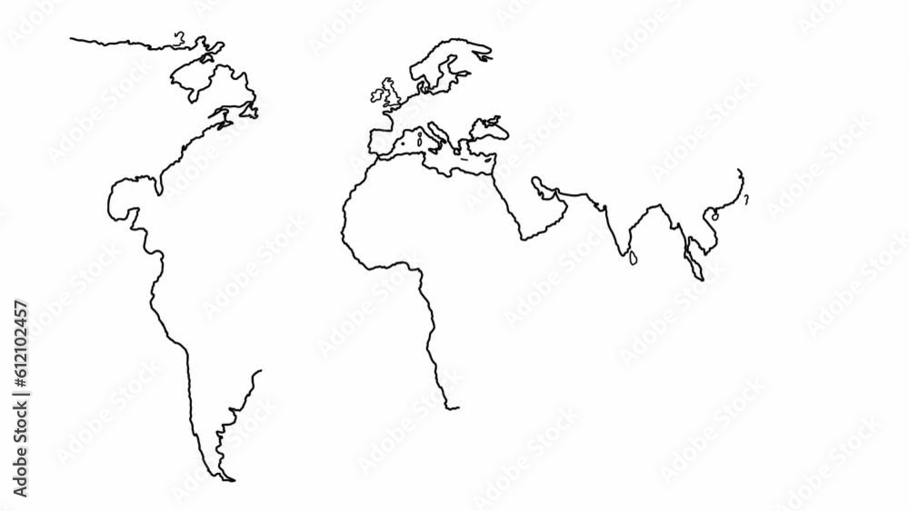 Self drawing simple animation of continuous one line drawing of world ...