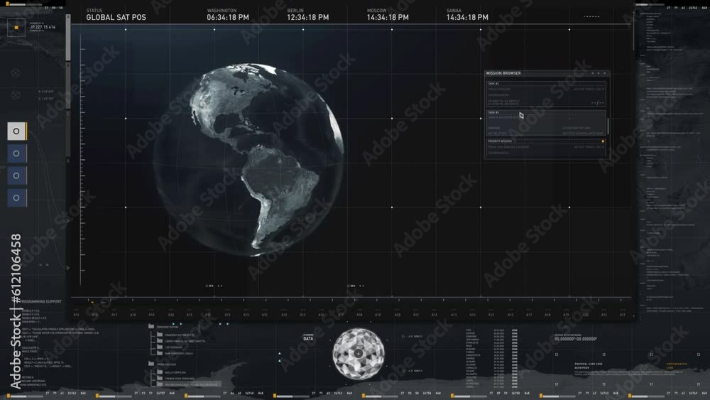 Computer network interface is analyzing the map of the planet. Computer ...