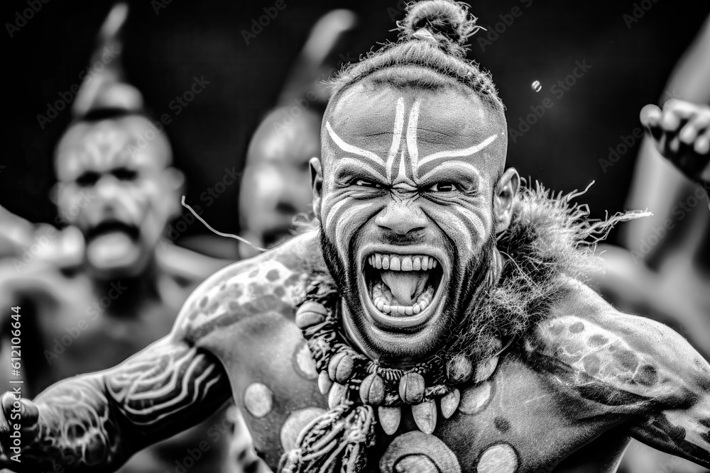 Black and White Photograph of a Traditional Rangatira Dance Haka ...