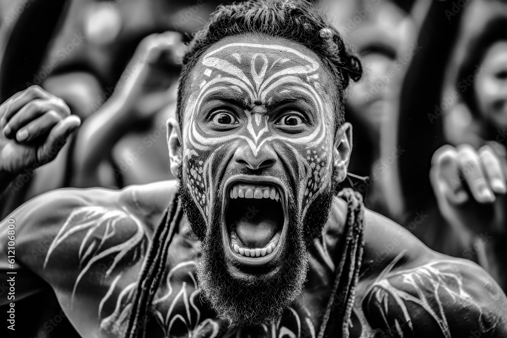 Black and White Photograph of a Traditional Rangatira Dance Haka ...