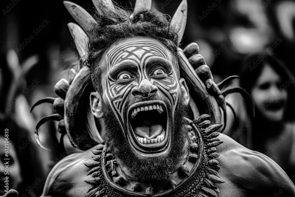 ภาพประกอบสต็อก Black and White Photograph of a Traditional Rangatira ...