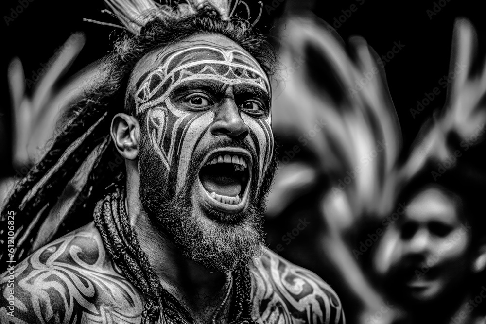Black and White Photograph of a Traditional Rangatira Dance Haka ...