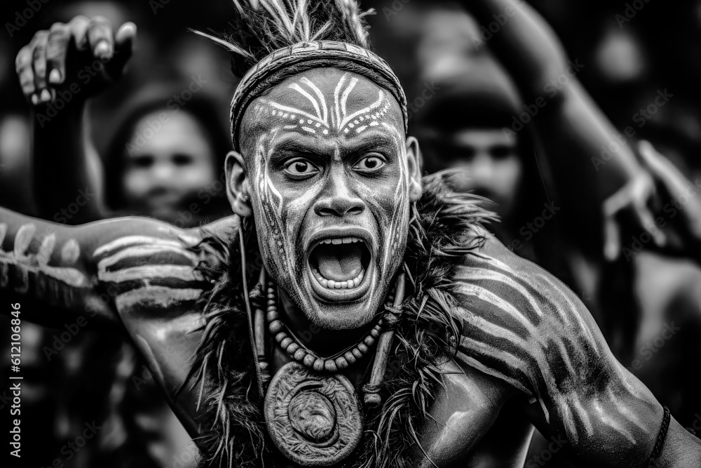 Black and White Photograph of a Traditional Rangatira Dance Haka ...