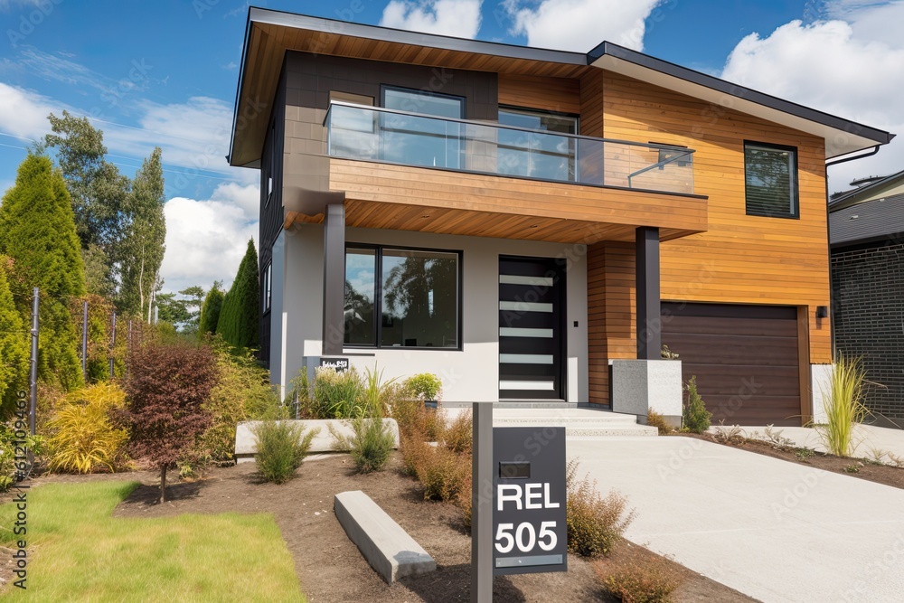 Modern house exterior, front view. Nobody inside. 3d rendering, Real ...