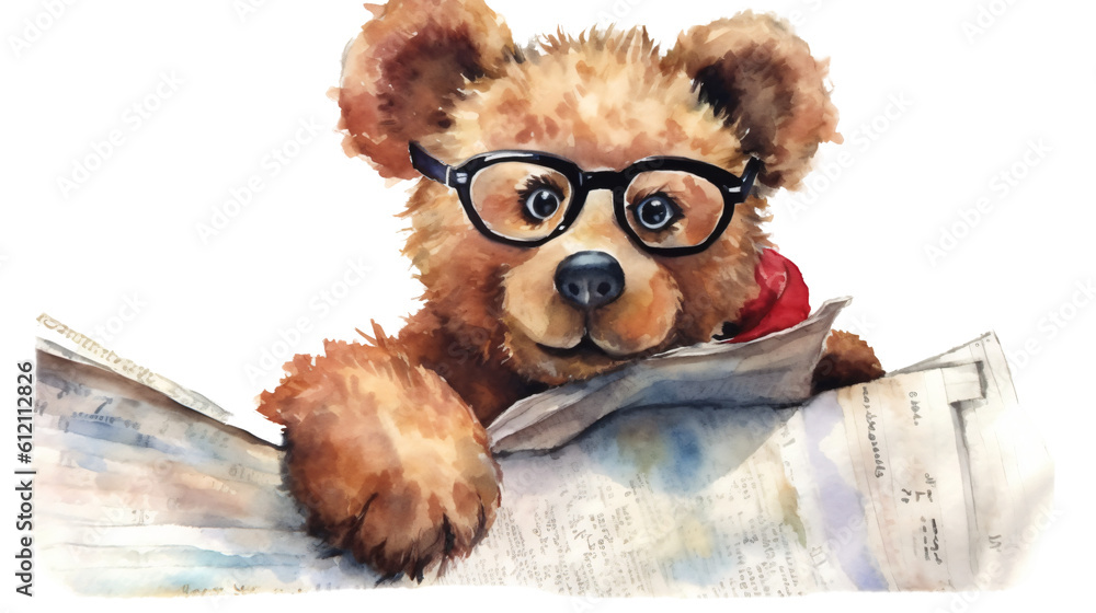 cute teddy bear reading newspaper looking over the edge of the paper in ...