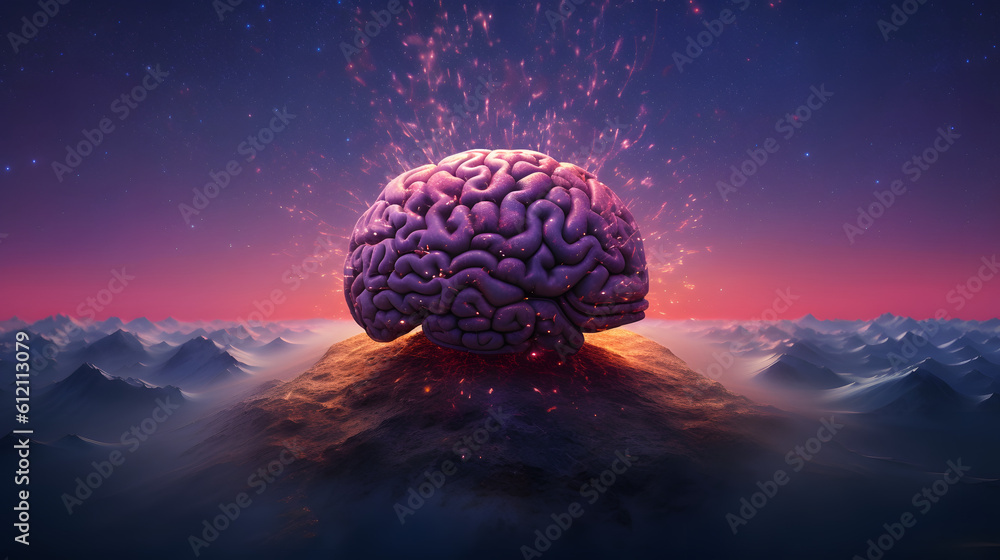 concept of a human brain full with creativity, shows multiple colors ...