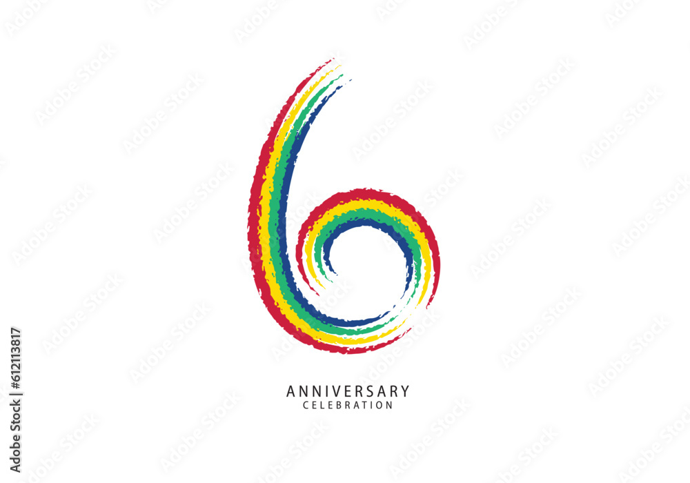6 years anniversary celebration logotype colorful line vector, 6th ...