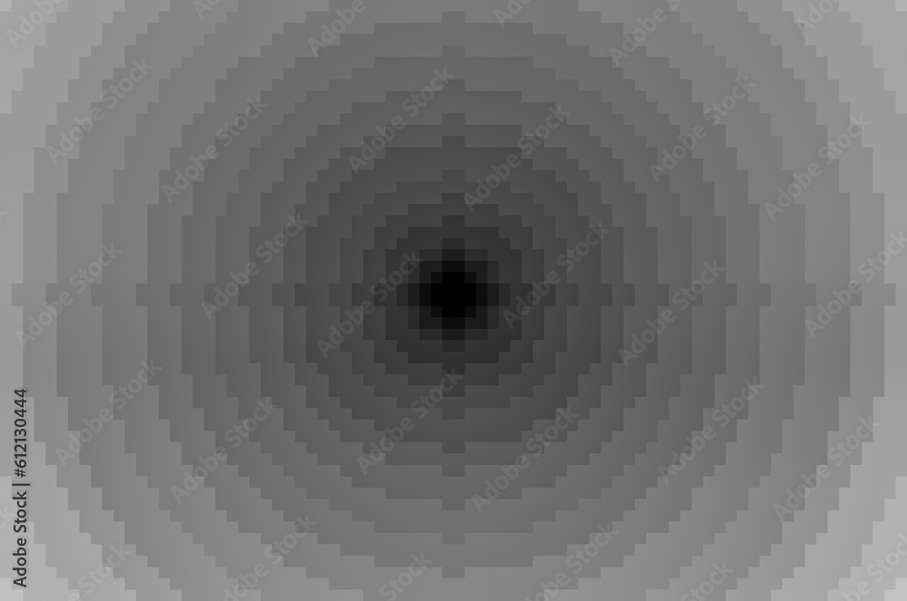 Pixelated concentric circles. Pattern design. Abstract background concept. Black and white ...