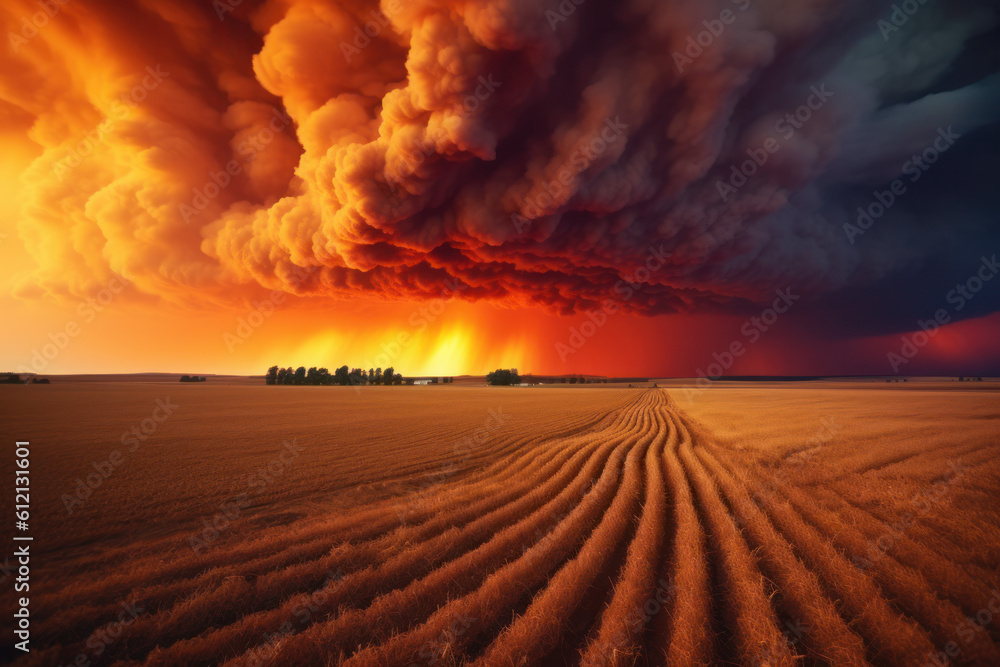 Hot fire burning crops and harvests, a natural disaster. environment ...