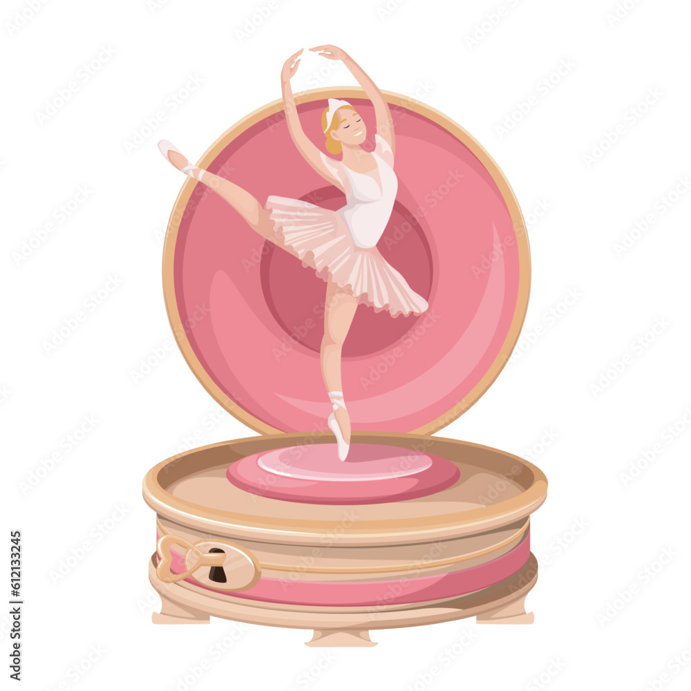 Music box with dancing ballerina vector illustration. Cartoon isolated ...