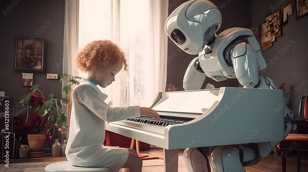 AI Robot Humanoid Teaching Young Children Music Piano, Robot Piano ...