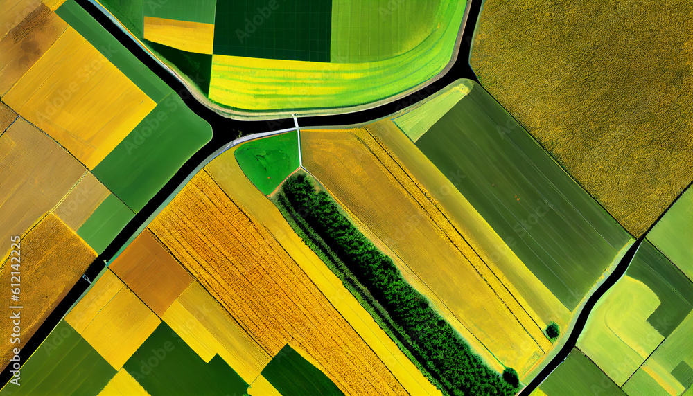 Abstract geometric shapes of agricultural parcels of different crops in ...
