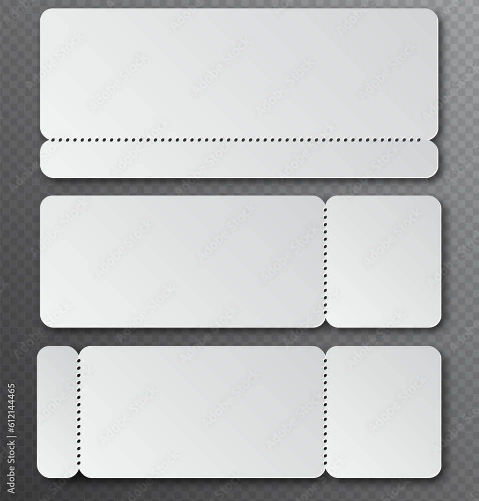 White clear ticket template with tear-off element isolated on ...
