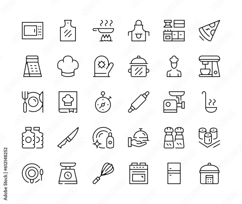 Cooking icons. Vector line icons set. Kitchen utensils, cook food ...