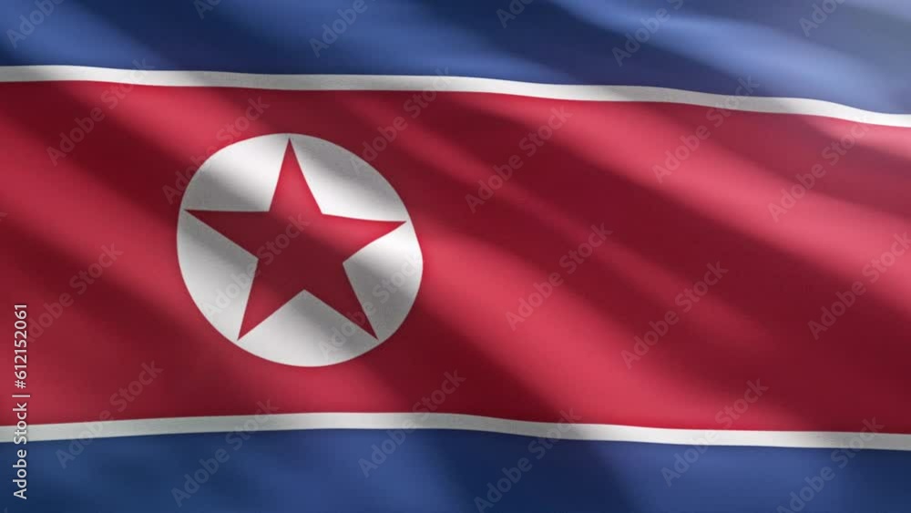 Waving the National flag of the Asian North Korea country. Animation of the National flag North ...