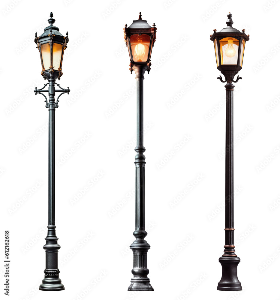 Lamp Post Set Isolated on Transparent Background - Generative AI Stock ...