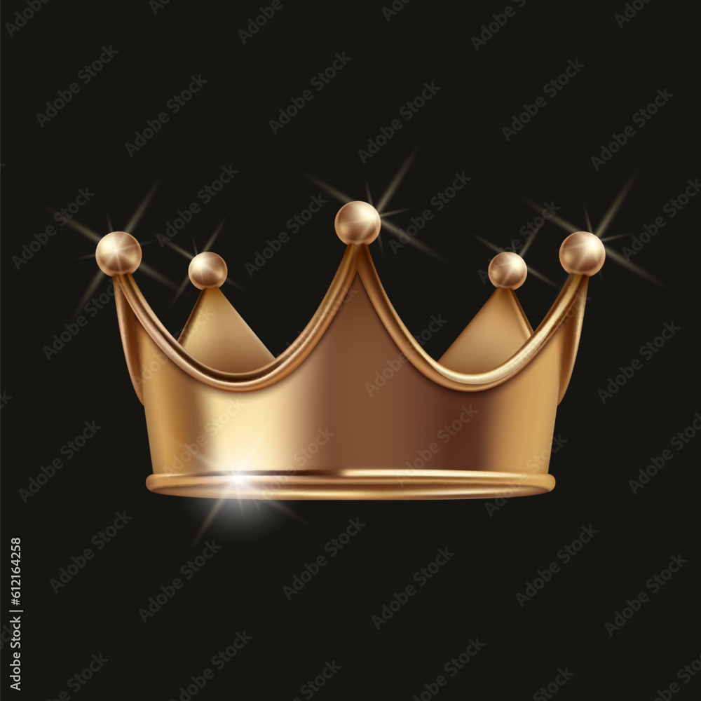Vector 3d Realistic Golden Sparkling Shiny Crown Icon Closeup Isolated ...