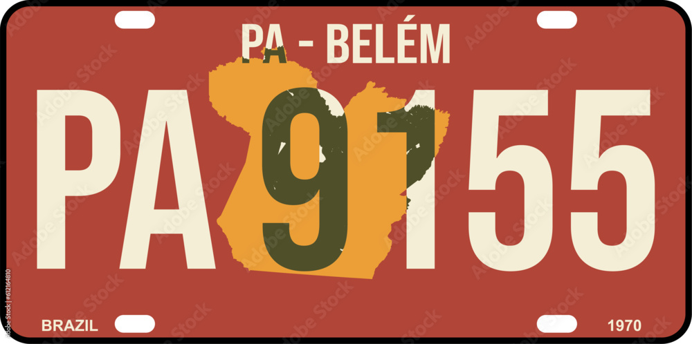 License plate from 1970 from the state of Pará in Brazil, 1970 yellow ...