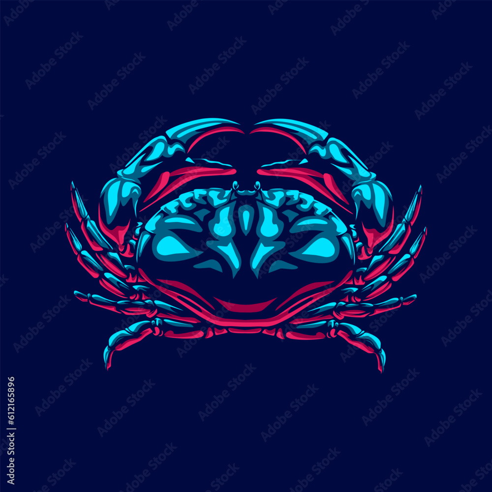 Crab line pop art potrait logo colorful design with dark background ...
