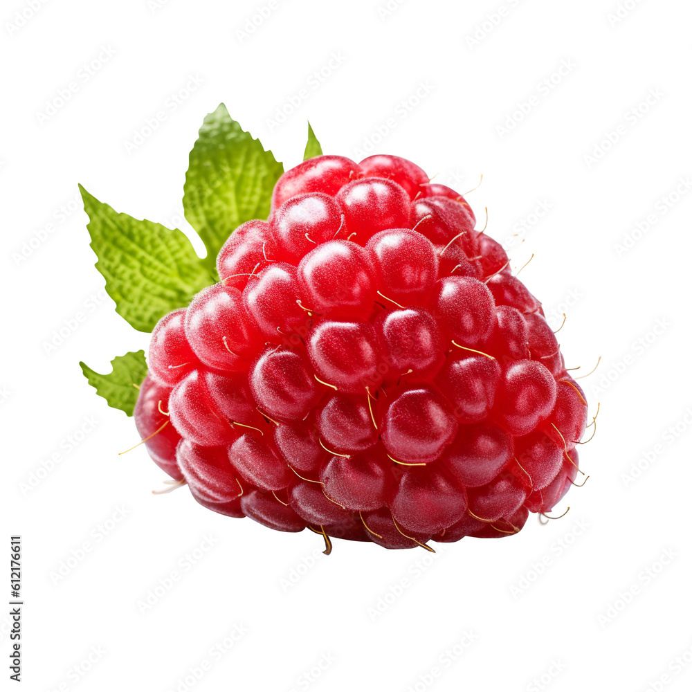 raspberry with leaf isolated on white background generative ai ...