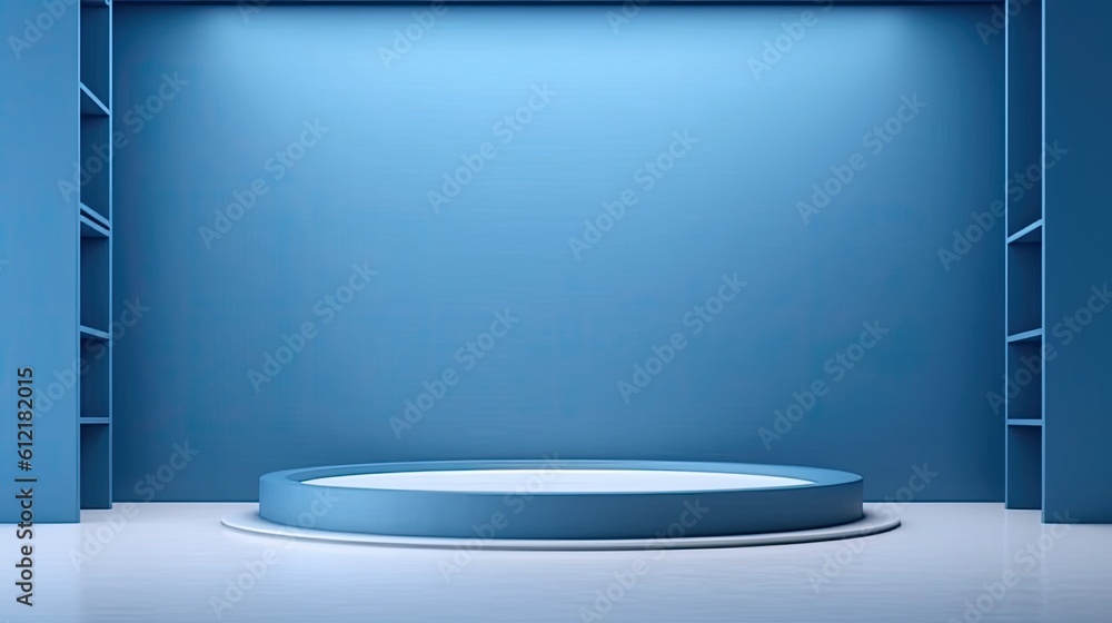 Blue background for a studio set. Mockup of an empty space with gentle ...