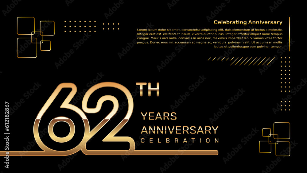 62 year anniversary template design with gold color and double line ...