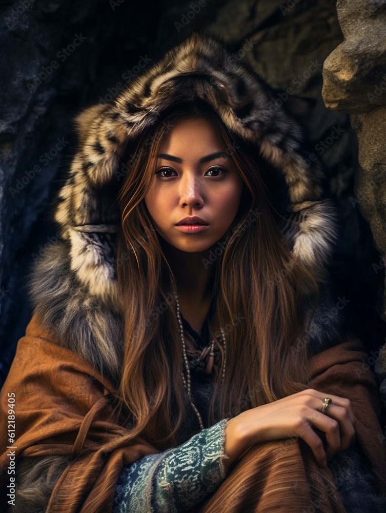 Prehistoric Cavewoman, Ancient Woman in Cavern, Ice Age Cave Person ...