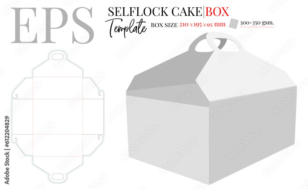 Cake Box with Handle Template, Vector with die cut, laser cut layers ...