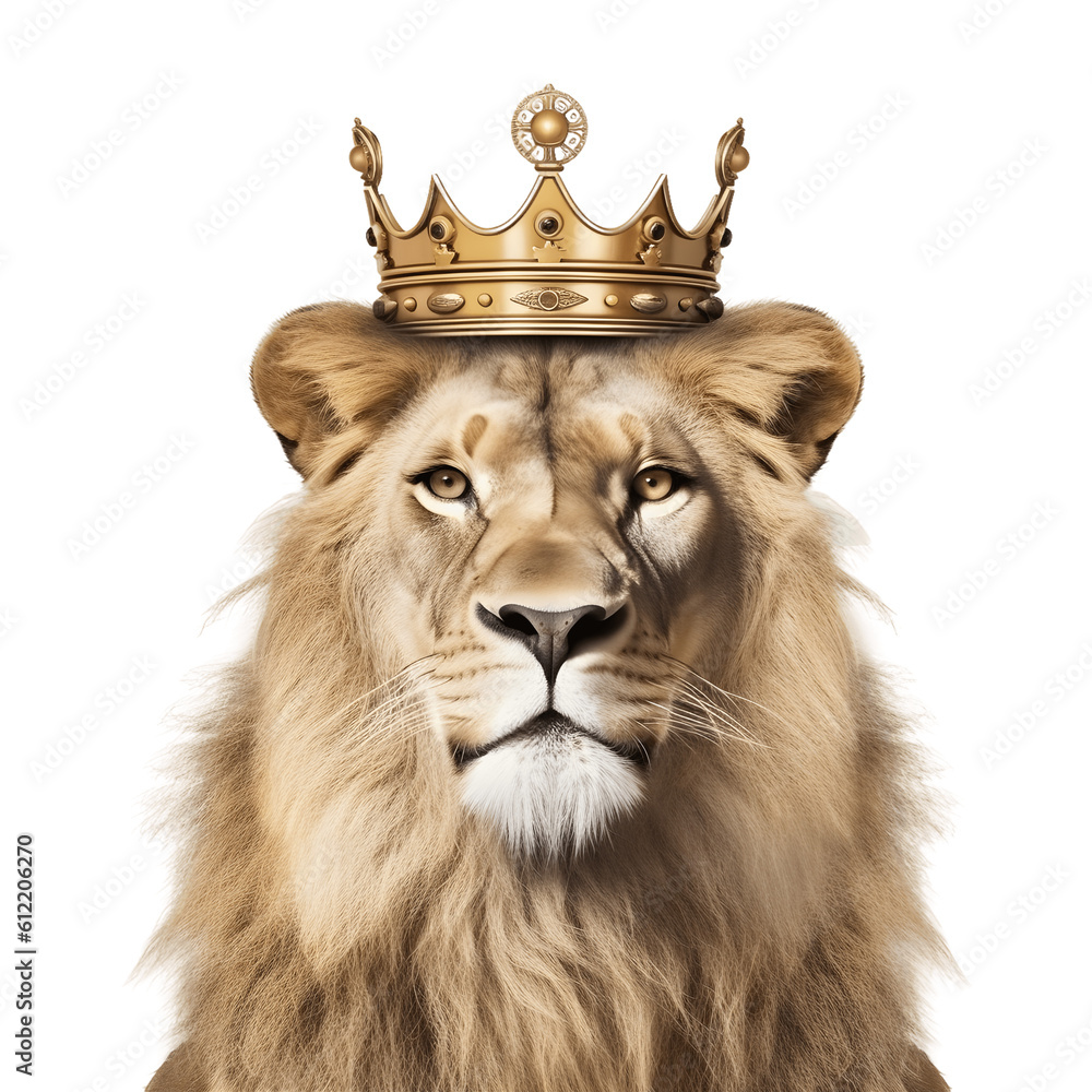 lion with crown portrait isolated on transparent background. Generative ...