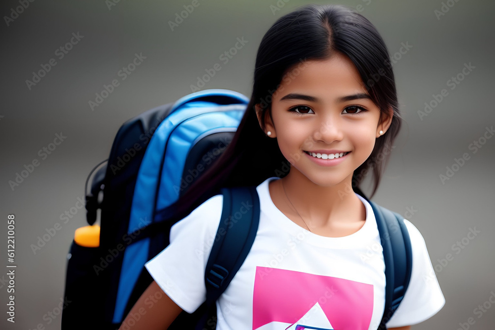 teenager latino girl with school backpack, happy young hispanic girl ...