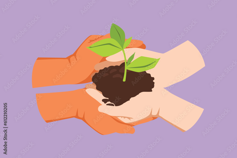 Character flat drawing top view of two hands holding together young of ...