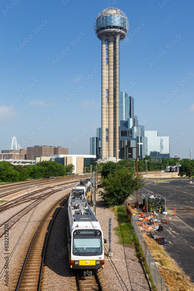 Dallas DART Light Rail public transport near Union Station portrait ...