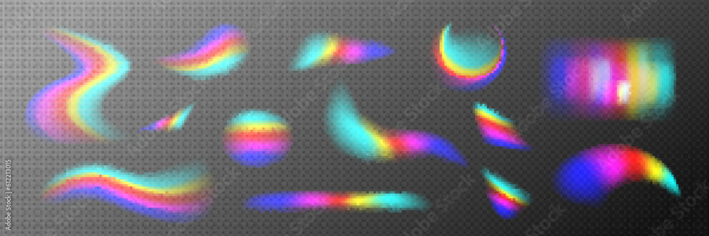 Rainbow holographic refraction prism light overlay on transparent ...