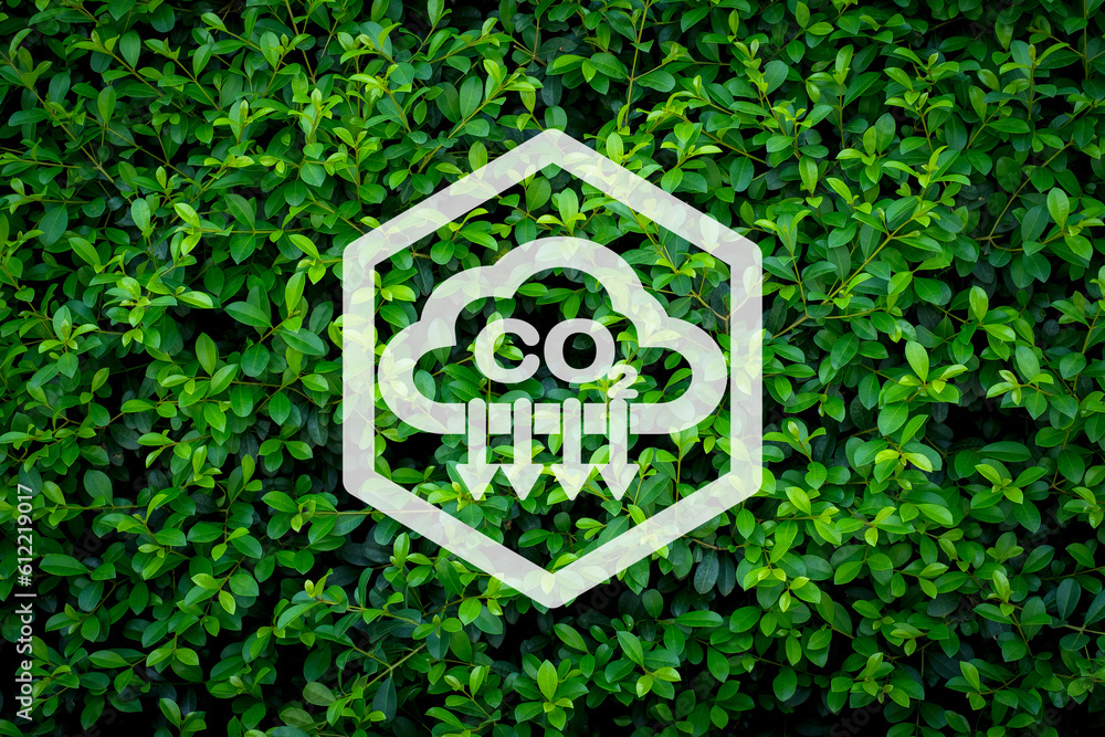 Reduce Co2 icon on green forest background for reduce co2 emission ...