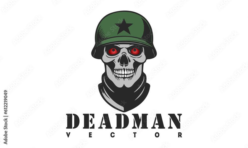 Vector portrait of a dead man soldier in a military helmet and with red ...