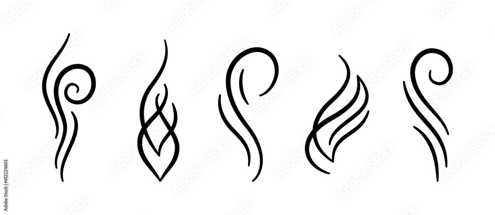 Doodle smoke icons set. Water steam symbols. Hand drawn hot vapors ...