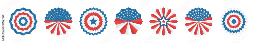 Set of paper fans decorations with American flag for USA independence ...