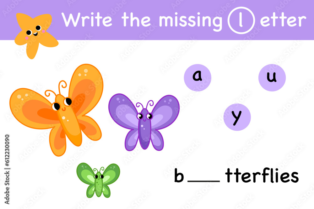 Butterflies insect letter alphabet match matching exercise game vector ...