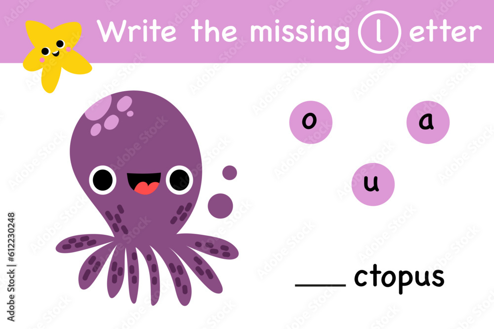 Underwater letter alphabet find missing letter matching exercise game ...